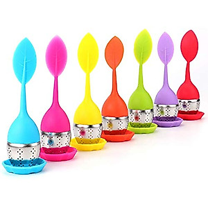 Bekith Tea Infuser - Set of 7 Silicone Handle Stainless Steel Strainer Drip Tray Included - Loose Tea Steeper - Best Tea Infuser for Loose Leaf or Herbal Tea