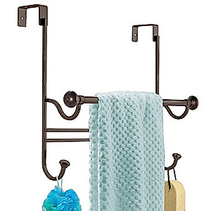 iDesign York Over the Bathroom Shower Door Bath Towel Bar with Hooks - Bronze