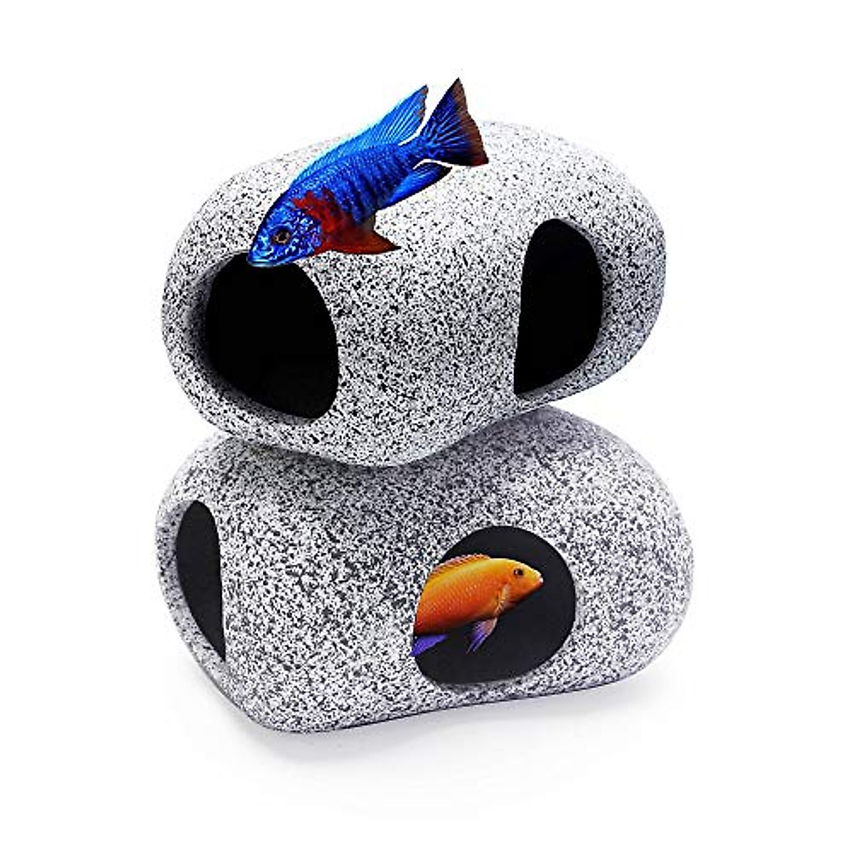 SpringSmart 2PCS Aquarium Hideaway Rocks for Aquatic Pets to Breed, Play and Rest, Safe and Non-Toxic Fish Tank Ornaments, Ceramic Decor Rocks for Betta