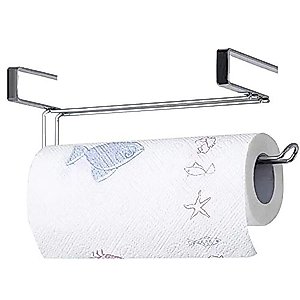 Paper Towel Hanger Holder Stainless Steel Kitchen Roll Paper Towel Holder Tissue Hanger Organizer Rack for Kitchen Under Cabinet Over Door (Paper Towel Holder)