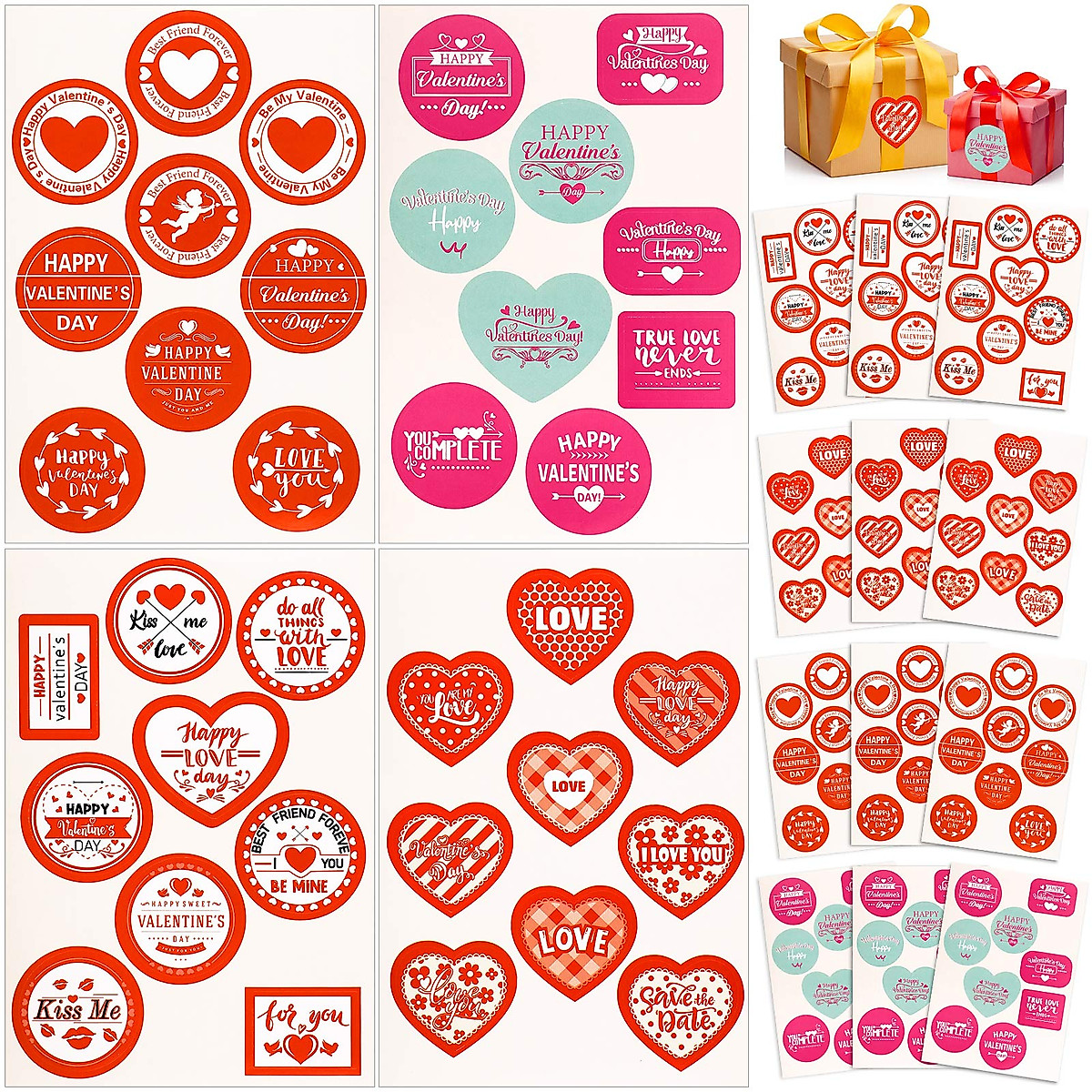 Konsait 140pcs Valentine's Day Stickers, Love Stickers, Sweet Valentine Self-Adhesive Stickers for Party Favors Cards Envelopes Presents Kids Scrapbooking Labels Decoration Stickers