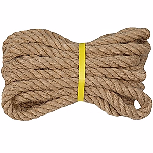 Natural Jute Rope - 1/2 Inch×25 Feet - Twisted Manila Rope - Thick Hemp Rope for Cat Scratching Posts, Hammock, Nautical, Home Decorating