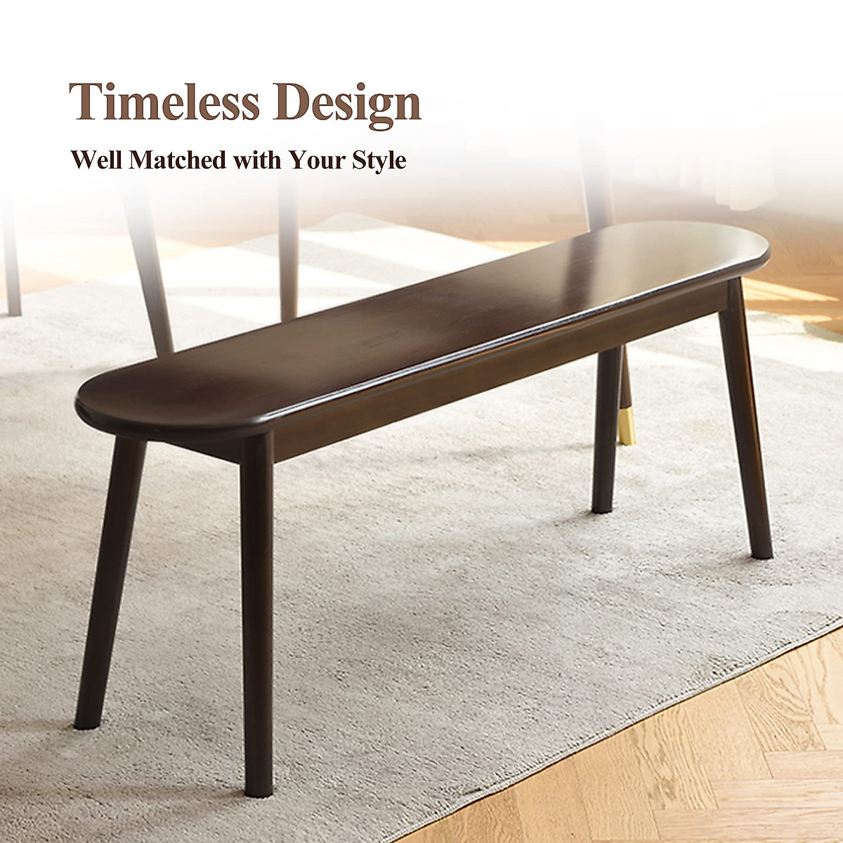 Cttasty Entryway Bench, Solid Wood Dining Bench, Midcentury End of Bed Bench w/Rounded Corner, Outdoor Bench w/Robust Construction, Bedroom Bench, 10.24" W x 17.72" H（Walnut 39.4inches）