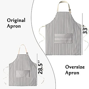 hatisan Cotton Linen Adjustable Bib Aprons with 2 Pockets Cooking Kitchen Aprons for Men Women (Stripe)