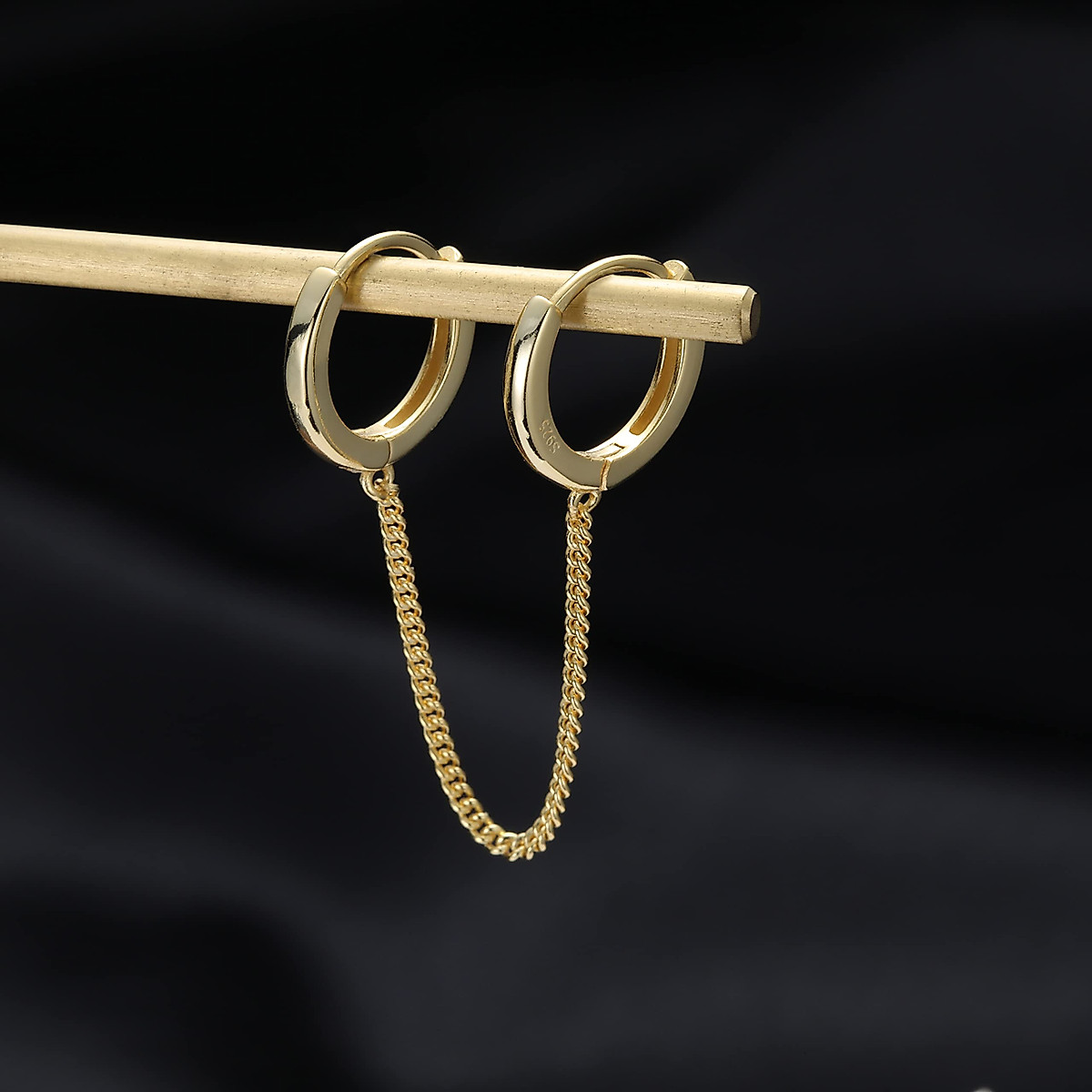 SLUYNZ 925 Sterling Silver Double Hoop Earrings Chain for Women Double Piercing Earrings Two Holes (B-Gold Plated)