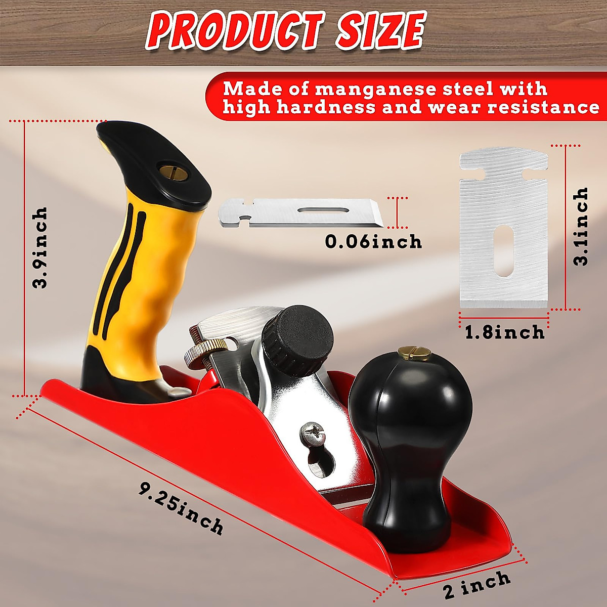 Lanties Hand Planer with 2 Inch Blade Adjustable Smoothing Wood Plane Universal Bench Plane for DIY Door Installation Woodworking Trimming