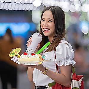 Clear Plastic 8 oz Banana Split Boat Bowls Set Disposable Reusable Banana Split Plate Include Ice Cream Sundae Splits Bowl Paper Umbrellas and Spoons for Parties Serving Sauces Candy Salad (50 Set)