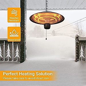Outdoor Patio Heater, Hanging Electric Porch Heater, Ceiling Mounted Patio Heater, Waterproof Space Heater Lamp For Patio, Outdoor Heater with 2 Adjustable Modes 600W/1500W