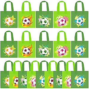 BANBALLON 20 PCS Soccer Party Favor Bags Soccer Non-Woven Gift Bags Treat Gift Bags for Kids Birthday Party Sports Theme Party Baby Shower World Cup Goodie Bags Supplies (Soccer)