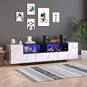 Vinctik 6&Fox 70inch LED TV Stand for 80/75 inch TV,Modern TV Stand for Living Room,TV Console,High Gloss Entertainment Center with Large Storage Drawer,APP LED Light(Marbling)