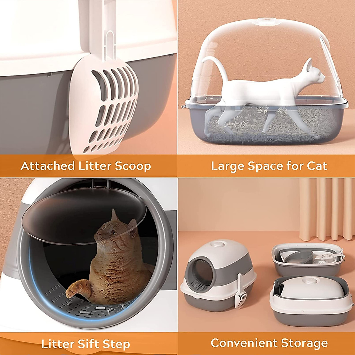iPetlore Cat Litter Box with Lid and UV, Portable Kitty Litter Box with Scoop, Private Space for Your Feline Friends-Grey