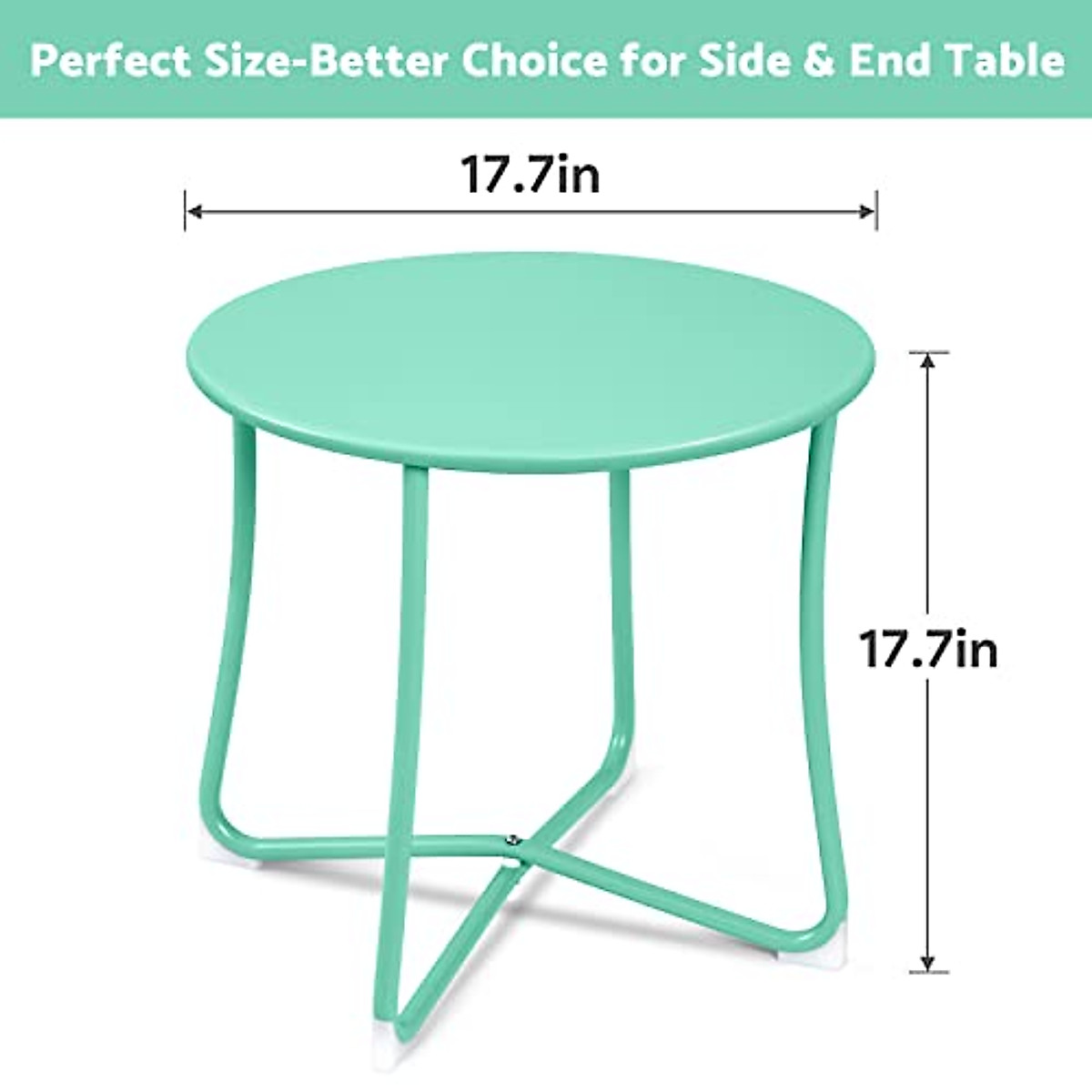 Amagabeli Metal Patio Side Table 18” x 18” Heavy Duty Weather Resistant Anti-Rust Outdoor End Table Small Steel Round Coffee Table Porch Table Snack Table for Balcony Garden Yard Lawn, Mint Green