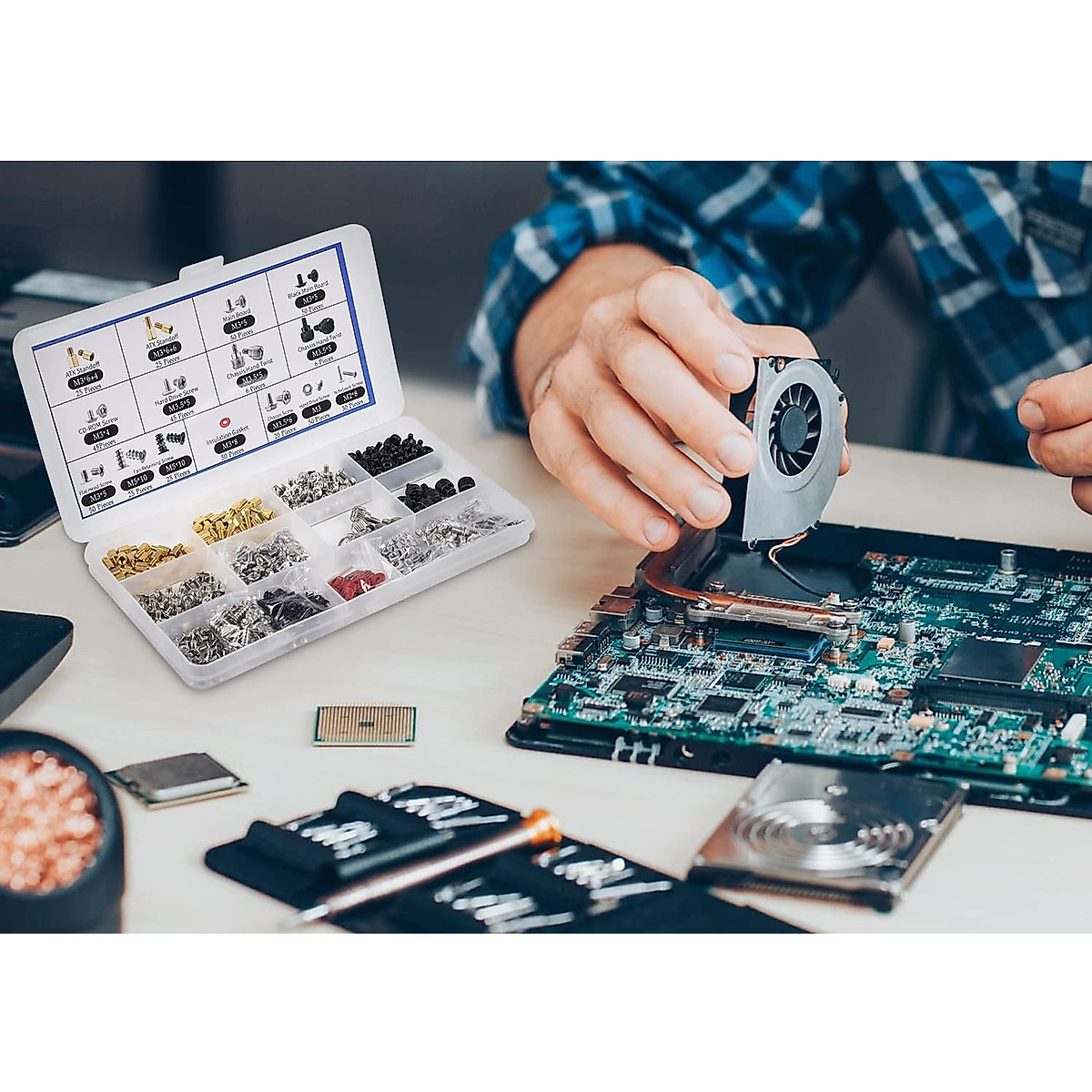 502PC Computer Motherboard Screws Kit, Motherboard Standoffs Screws for Universal HDD Hard Drive, SSD, PC Case, PC Fan, Power Supply, Graphics, CD-ROM, ATX Case, for DIY PC Installation & Repair