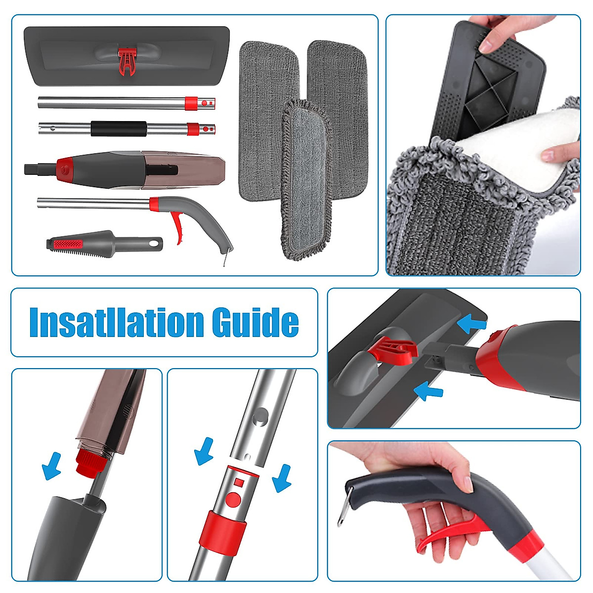 Spray Mop for Floor Cleaning - Microfiber Floor Mop with 3 Washable Pads,550ML Refillable Bottle, Reusable Flat Mop with Sprayer for Hardwood Laminate Wood Ceramic Floor Cleaning,Dry Wet Use