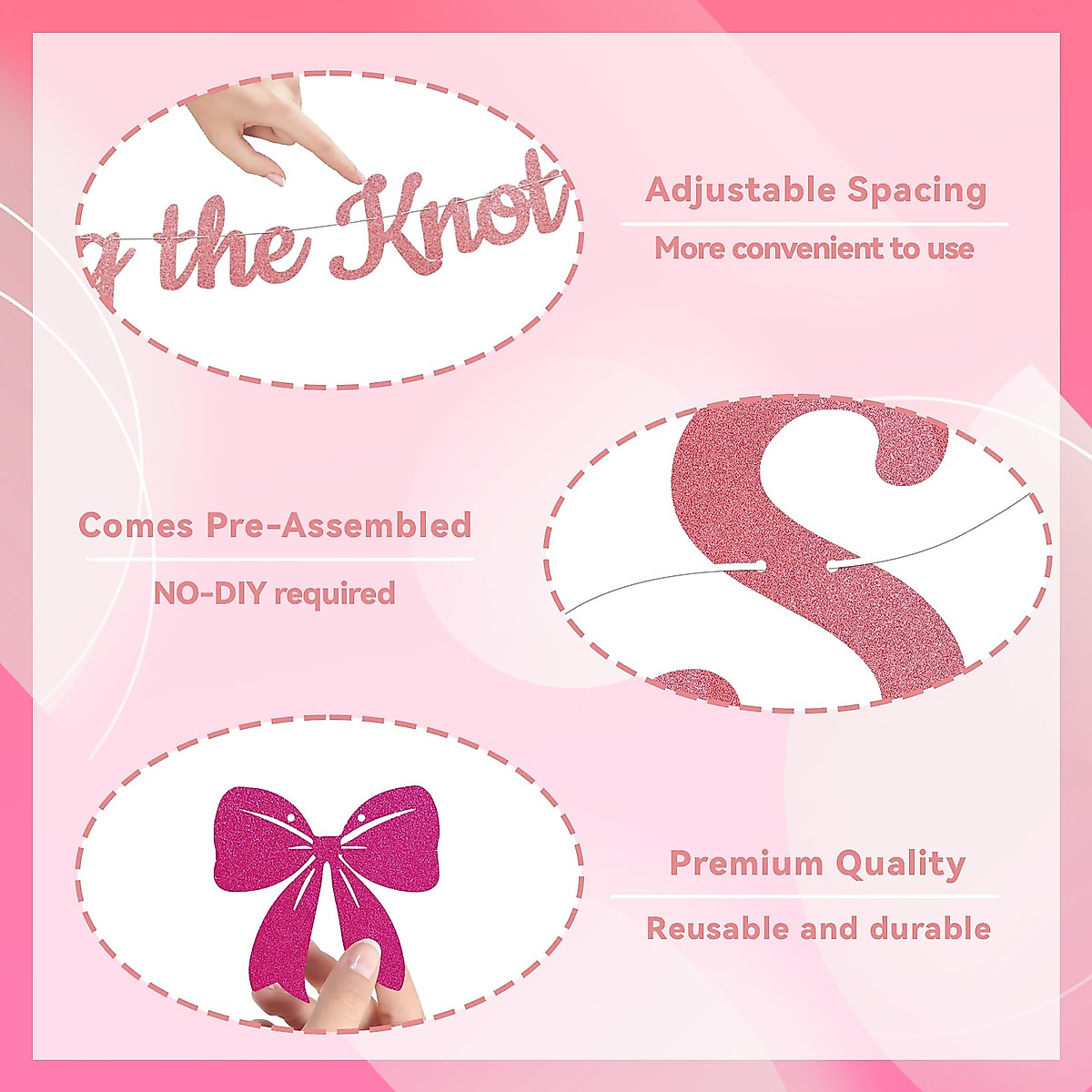 She's Tying the Knot Banner - Coquette Bridal Shower Bachelorette Party Decorations, She's Tying the Knot Bridal Shower Wedding Bachelorette Party Decor Pink Glitter