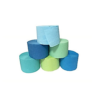 InnoFun Birthday Party Crepe Paper Streamers Decoration,Colored Streamer Backdrop,Blue,Pastel Blue,Green and Lime,6 Rolls 492ft(1.8 Inch x 82 Ft/Roll)