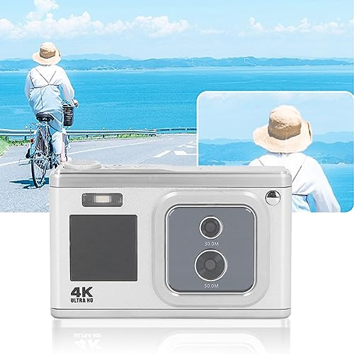 Digital Camera, Compact Digital Camera 50MP and 30MP 2 IPS Screen for Home (Silver)