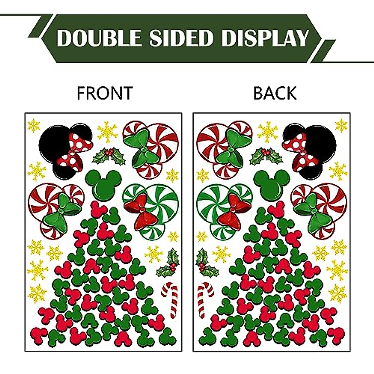 Yovkky 88 PCS Merry Christmas Window Clings, 2024 New Year Christmas Mouse Xmas Tree Green Red Stickers Decals Decor, Peppermint Candy Wreath Winter Snowflakes Holiday Party Home Kitchen Decorations