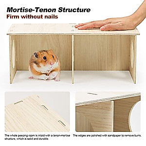 Hamster Hut, 2 Chamber Hamster Hideouts Wood Smooth Surface Chinchilla Habitat No Nails Guinea Pig Maze Exploring Gerbils Toys with Slide House for Dwarf Hamster Syrian (Large)