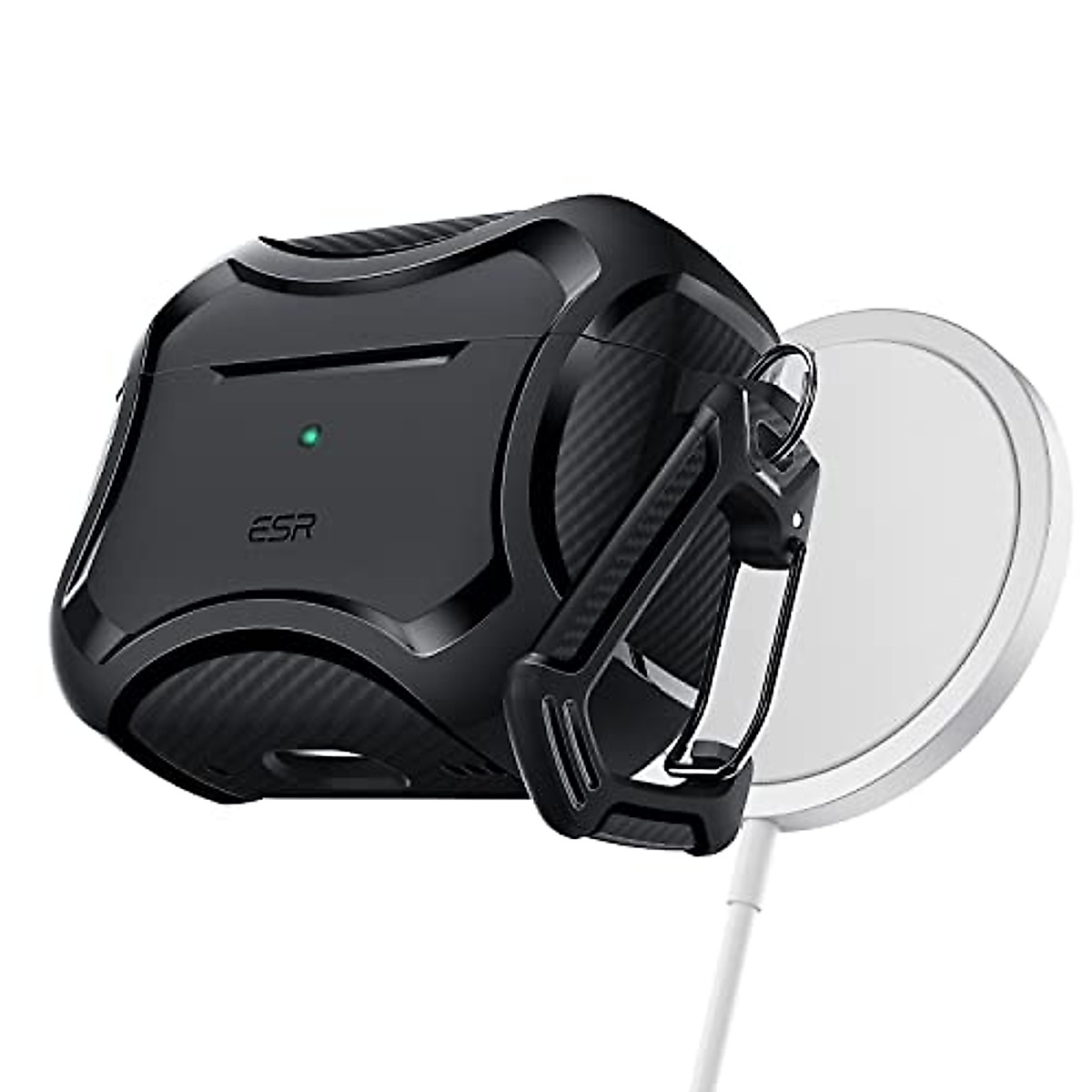 SaharaCase Cyber Armor Case for Apple AirPods Pro 2 (2nd Generation) [Rugged] Full Body Protection Antislip Grip Slim with Keychain - Black