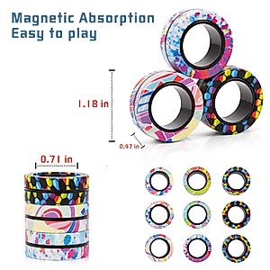 9Pcs Magnetic Rings Fidget Toys Adult Set, Idea ADHD Fidget Stress Toy Pack,Fidget Spinner Rings for Anxiety Relief Therapy Toys for Boy and Girl Ages 8-13,Teens Gift Easter Basket Stuffers