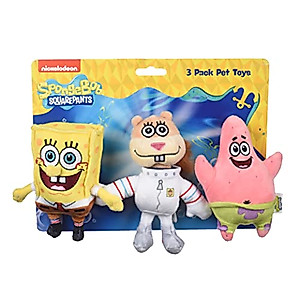 SpongeBob SquarePants for Pets Nickelodeon Spongebob, Patrick, and Sandy Figure Plush Dog Toy | 6 Inch Small Dog Toys for Spongebob Fans | Squeaky Dog Toys for All Dogs (FF16161)