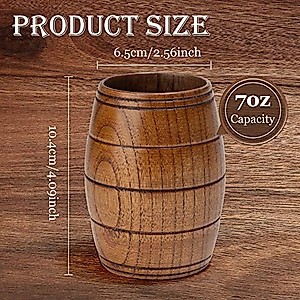 MOTZU 2 Pieces Wooden Barrel Shaped Beer Mug, Classical Natural Solid Wood Drinking Cup, Handmade Tea Cups, For Coffee, Hot Drinks, Milk, Wine, 210ml