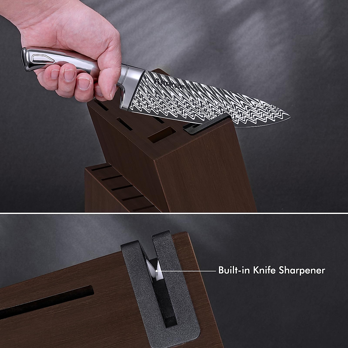 Knife Set, 15 Pieces Kitchen Knife Set with Built in Sharpener Block, German Stainless Steel Knife Block Set