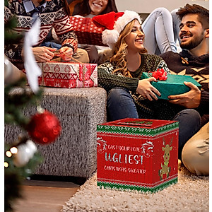 HEIPINIUYE Ugly Sweater Contest Ballot Box Voting Box for Christmas New Year Party Supplies Ugly Christmas Sweater Ballot Box