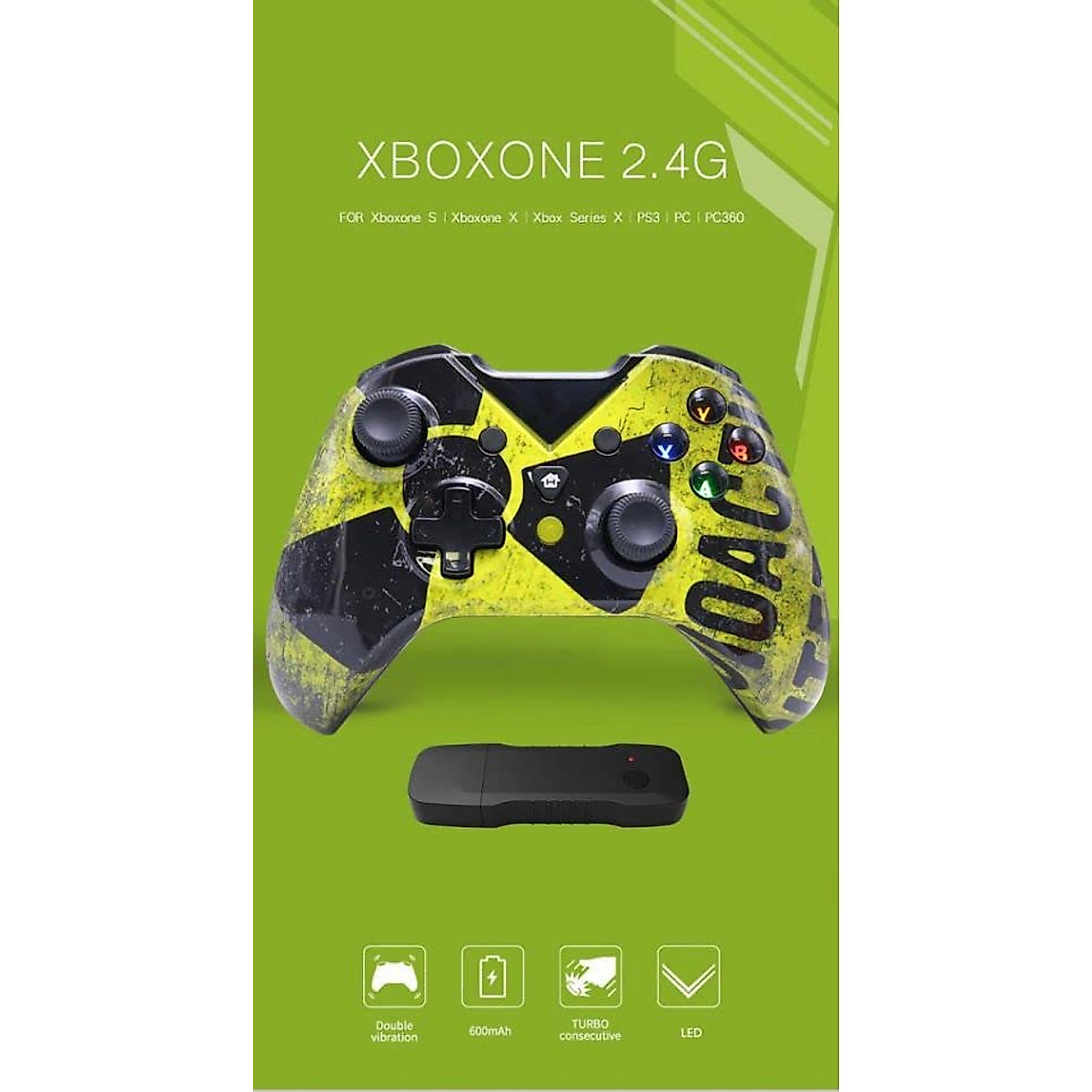 ETAMOON Wireless Gaming Controller compatible with Windows PC, USB Charging, LED Backlight (Black-yellow)