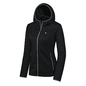 Little Donkey Andy Women's Lightweight Hooded Softshell Jacket for Running Travel Hiking, Windproof, Water Repellent Black Size L