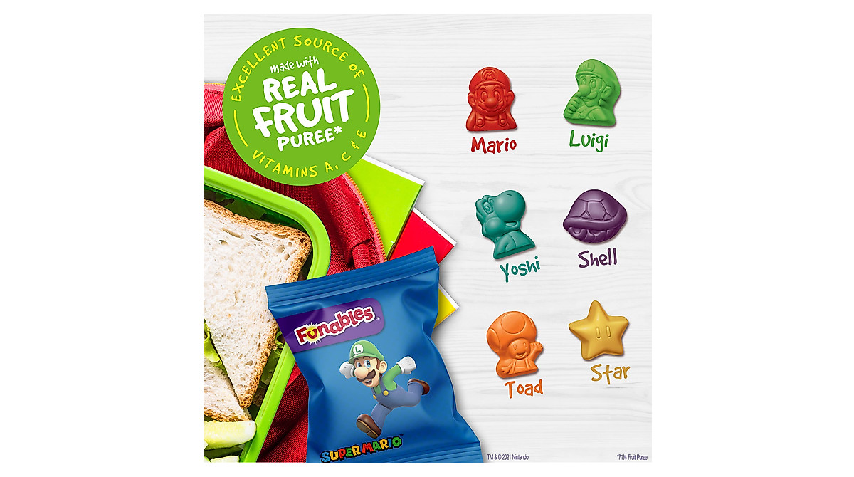 Super Mario Funables Fruit Snacks - 10-Pack for Kids & School