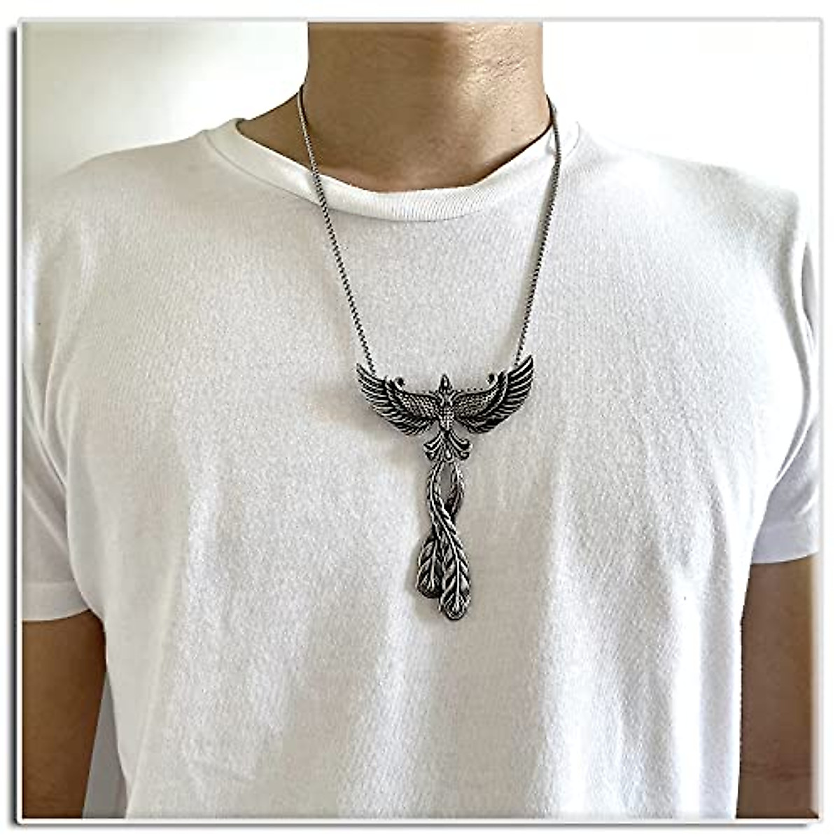 Xusamss Punk Titanium Steel Huge Phoenix Pendant Animal Necklace