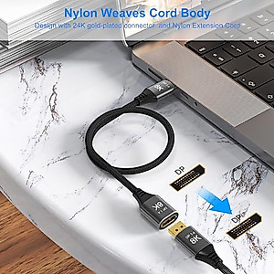 DGHUMEN 8K DisplayPort Extension Cable 3Feet, DisplayPort 1.4 Male to Female Extension Cable, Braided DP to DP Extended Cord, Supports 8K@60Hz,4K@120Hz (Grey, 3 Ft)