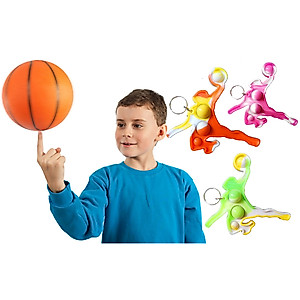 Roaqua (Basketball Match Students Gift) 24 Packs Bulk Small Mini Pop Sport Basketball Boy Keychain for Basketball Favors Party, Mini Sports Fidget Party Pack