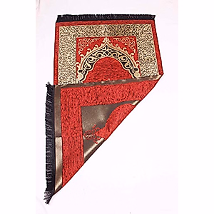 Muslim Prayer Rug with Prayer Beads | Janamaz | Sajadah | Soft Islamic Prayer Rug | Islamic Gifts | Prayer Carpet Mat, Chenille Fabric, Brick