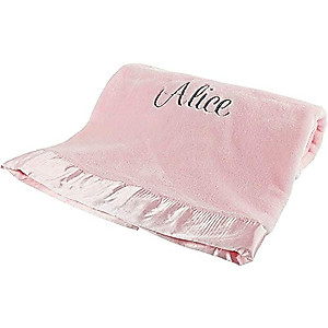 berry bebe Large Custom Personalized Baby Blanket, Custom Name Blanket, Pink, Plush Minky Fleece with Satin Trim Keepsake for Girl
