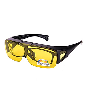 DBWEAR Night Vision Glasses Polarized Fit Over Prescription Flip Up Lens Driving Night Glasses for Men Women, Yellow, Large