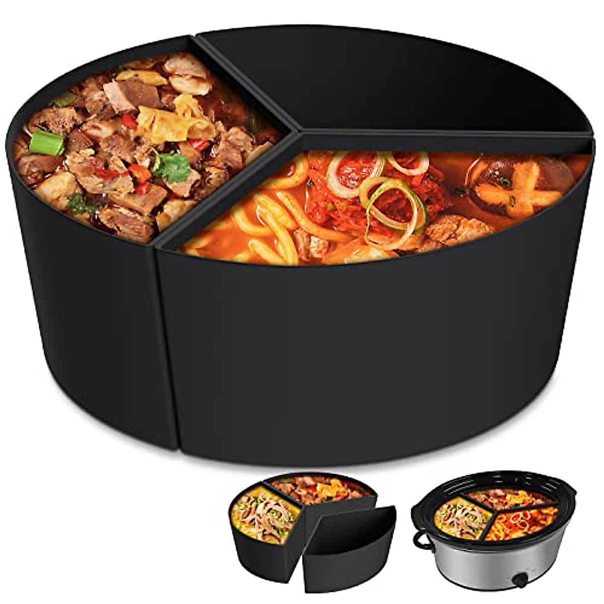 Slow Cooker Divider Liner Fit Crockpot 7-8 Quart,Reusable Silicone Liners for 7-8 QT Oval Crock Pots,Food-Grade Cooking Dividers Inserts,Eco-Friendly Alternative to Disposable Liners - Black