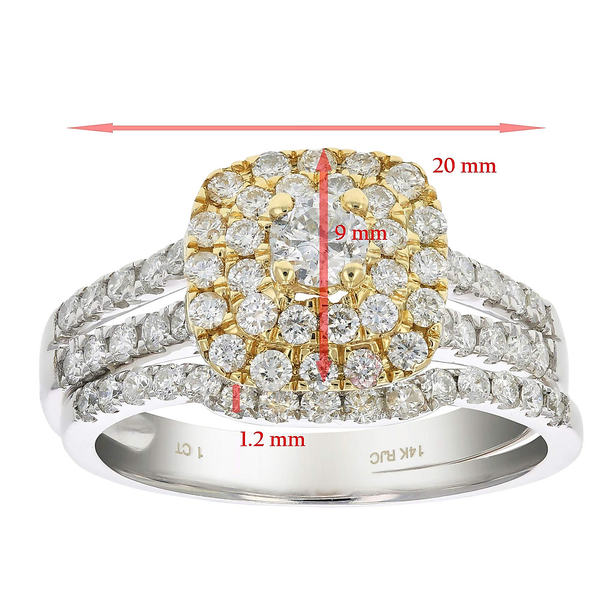 Vir Jewels 1 cttw Diamond Wedding Bridal Ring Set 14K Two Tone Gold Cushion Halo Engagement Size 5
