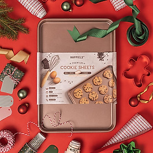 Happiels Non-Toxic Nonstick 15-inch Baking Sheets Nonstick 2-Pack Premium Quality Extra Thick | Cookie Sheets Nonstick Set 15 inches Carbon Steel | PREMIUM Jelly Roll Pan 15x10 | Sheet Pan 15in