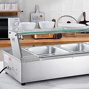 Bain Marie Food Warmer Steam Table Food Grade Stainless Steel Commercial Countertop Food Warmer for Restaurants (5 Pan)