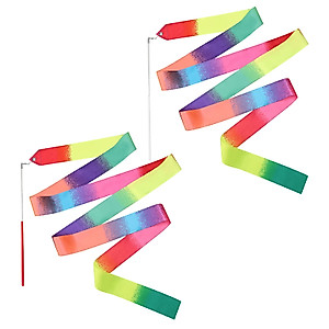 KINBOM 2pcs Ribbons for Gymnastics, 78.7 inch Dance Ribbon Long Ribbon Streamers Gymnastics Streamers for Kids Artistic Dancing Traini g Party, with Ribbon Dancer Wand (Multi-Color)