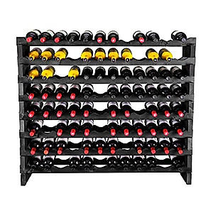 Stackable Modular Wine Rack Wine Storage Rack Wine Holder Display Shelves for Wine Cellar or Basement, Freestanding Wine Rack Thick Wood Wobble-Free (Black, 12 X 8 Rows (96 Slots))
