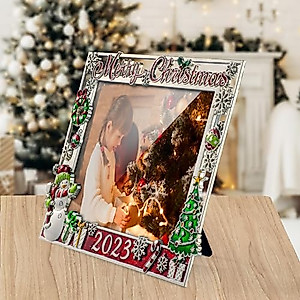 Mulumu 2023 Christmas Decorations Photo Frame 5x7 Snowflake Christmas Metal Photo Display Photo Frames with High Definition Glass Front Gift Ideas Tabletop Home Decorative (Snowman 2023)