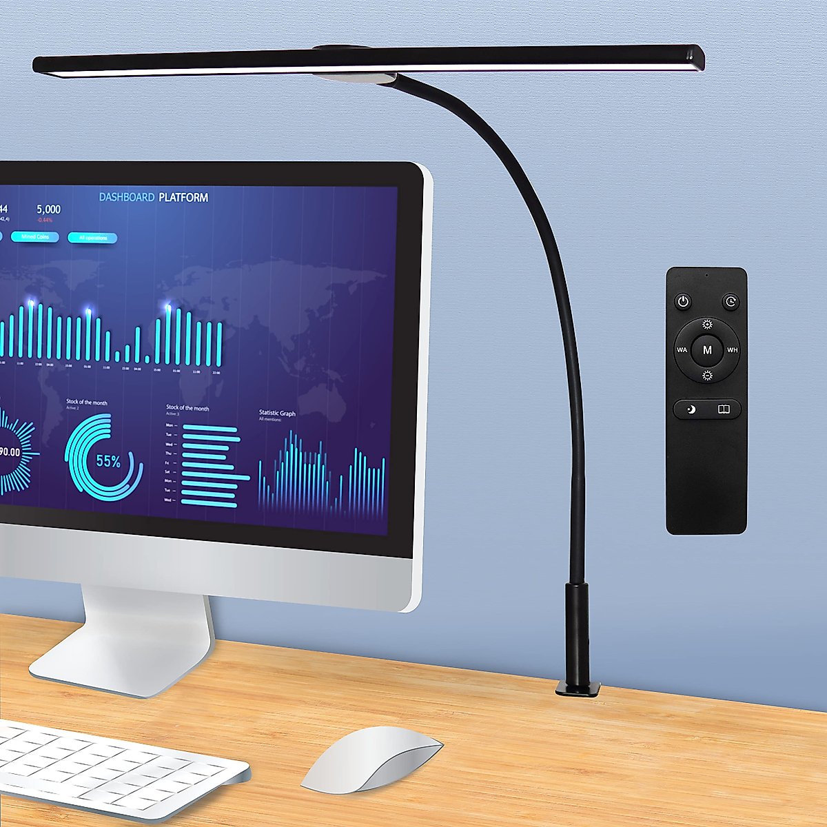 Frkaiuza LED Desk Lamp, Architect Desk Lamps for Home Office, Eye-Caring Clamp Lamp with Gooseneck,18W LED 3 Modes 6 Brightness, Modern Desk Light for Monitor Studio Reading, Remote and Touch Control