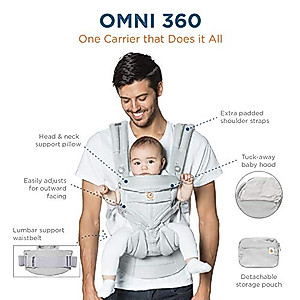 Ergobaby Omni 360 All-Position Baby Carrier for Newborn to Toddler with Lumbar Support & Cool Air Mesh (7-45 Lb), Pearl Grey