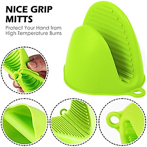 DanziX Oven Rack Shields, 4 Pack Silicone Oven Shelf Rack Guard Protector (Black) + 2 Mini Mitts (Green), 100% Certified BPA Free, Heat Resistant, Protect Against Burns and Scars