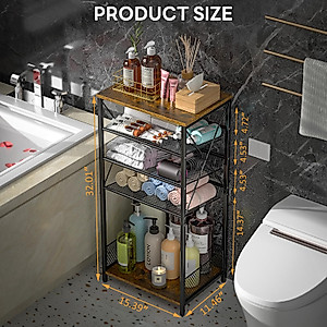 ThreeHio 5 Tier Bathroom Storage Shelf, Bathroom Standing Shelf with fences, Freestanding Shelving Units and Storage Hair Tool Organizer Stand Table Floor Open Shelf for Living Room, Bedroom, Bathroom