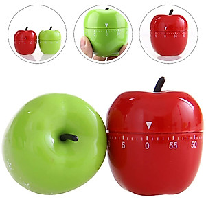 Cabilock 2Pcs Kitchen Cooking Timer Fruit Shaped Mechanical Timer Decorative Wind Up Countdown Alarm for Cooking Baking Study Classroom (Green+Red)
